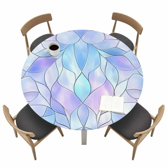 Abstract Art Round Fitted Tablecloth with Elastic Edge Gradient Stained ...