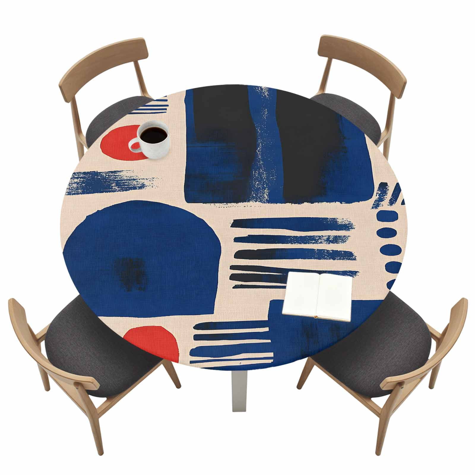 Abstract Art Round Fitted Tablecloth with Elastic Edge Minimalist ...