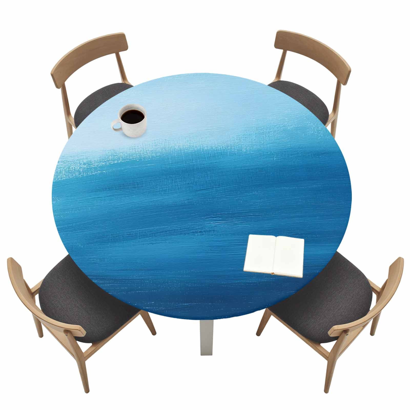 Abstract Art Round Fitted Tablecloth with Elastic Edge Ocean Waves Sky ...