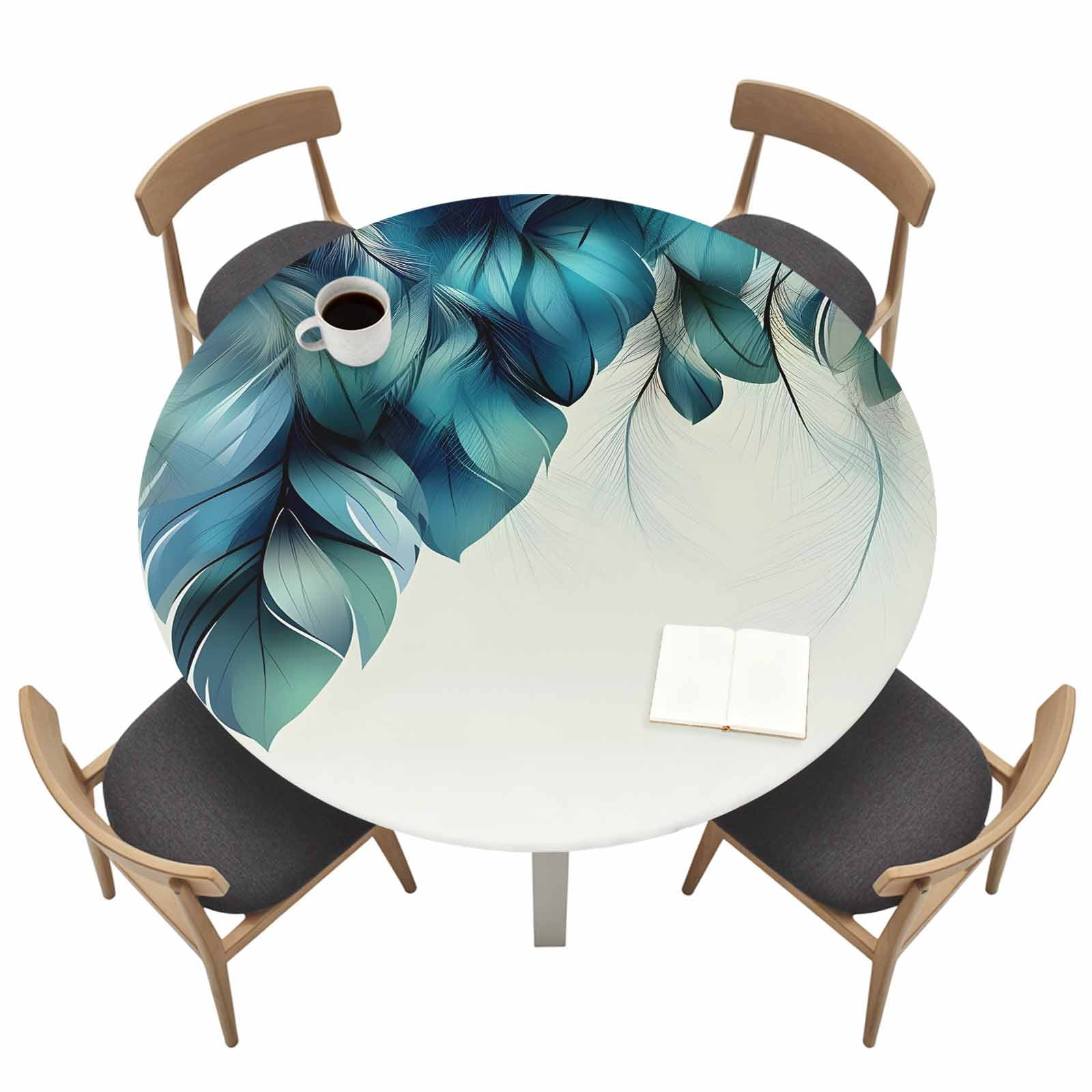Abstract Art Round Fitted Tablecloth with Elastic Edge Soft Edge Green ...