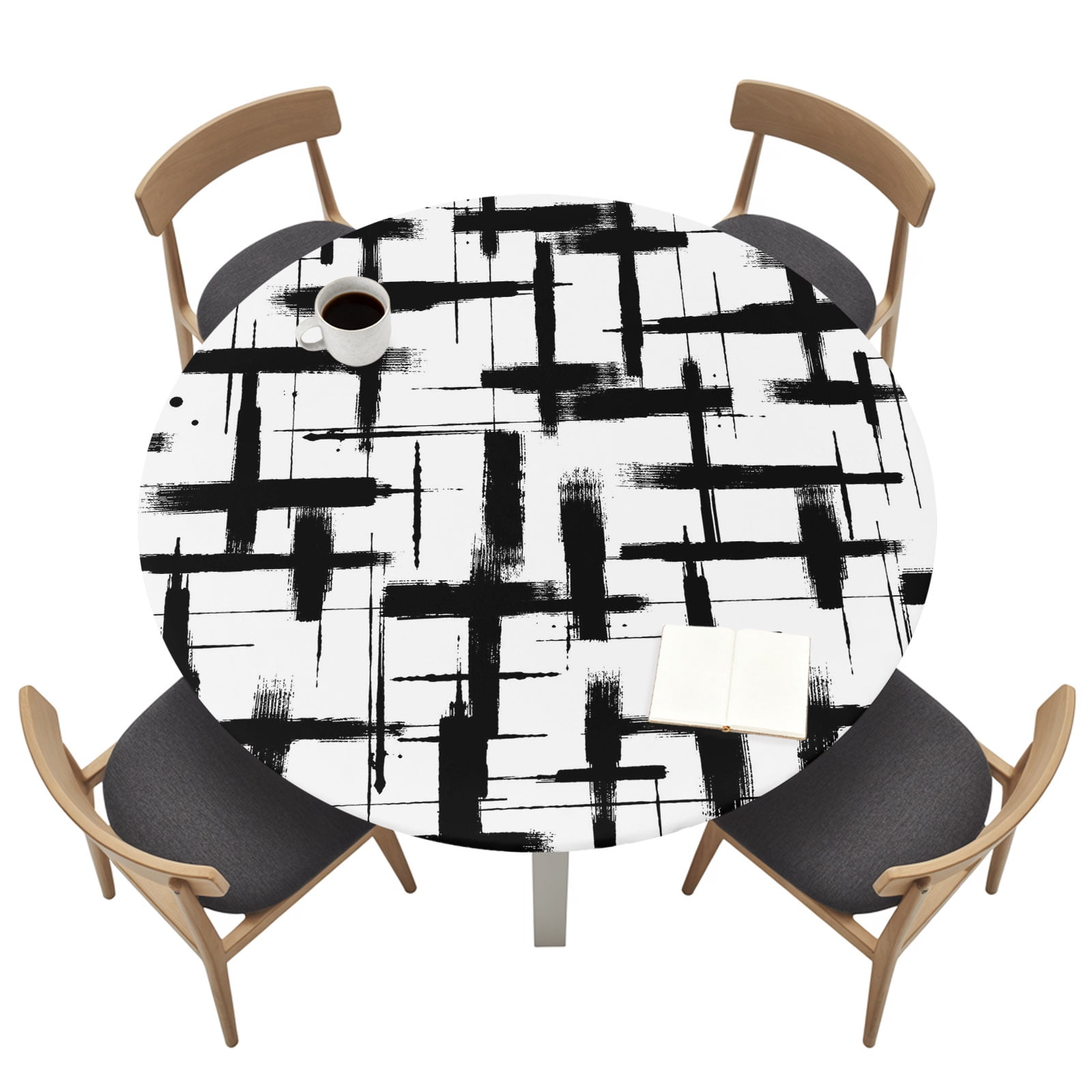 Abstract Art Round Fitted Tablecloth with Elastic Edged, Country Boho ...