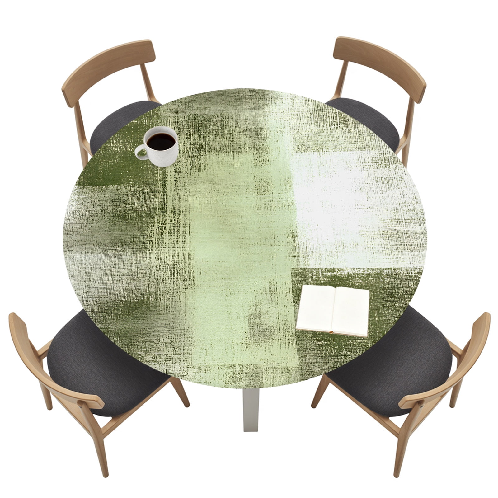 Abstract Art Round Fitted Tablecloth Vintage Green Collage Oil Painting ...