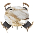 Abstract Art Round Fitted Tablecloth White Marble Pattern Gold Crack ...