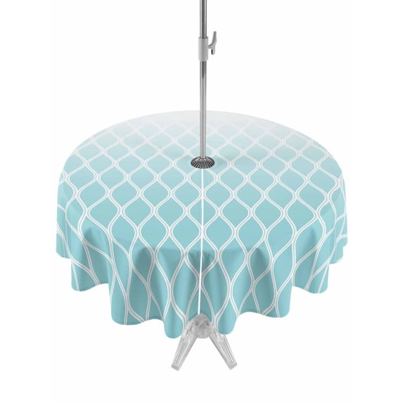 Abstract Art Round Outdoor Tablecloth with Umbrella Hole Classic Blue ...