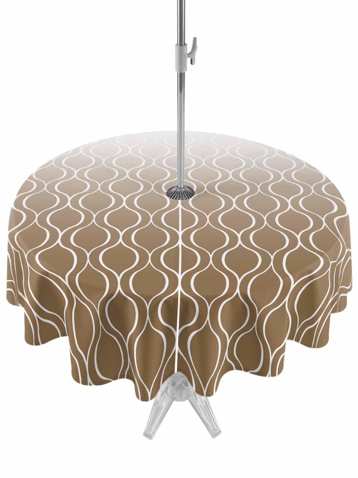 Abstract Art Round Outdoor Tablecloth with Umbrella Hole Classic Brown ...