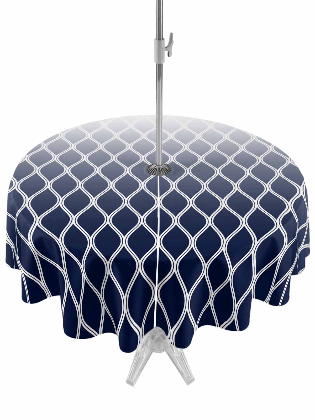 Abstract Art Round Outdoor Tablecloth with Umbrella Hole Classic Navy ...