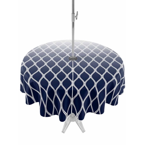 Abstract Art Round Outdoor Tablecloth with Umbrella Hole Classic Navy ...