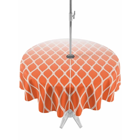 Abstract Art Round Outdoor Tablecloth with Umbrella Hole Classic Orange ...