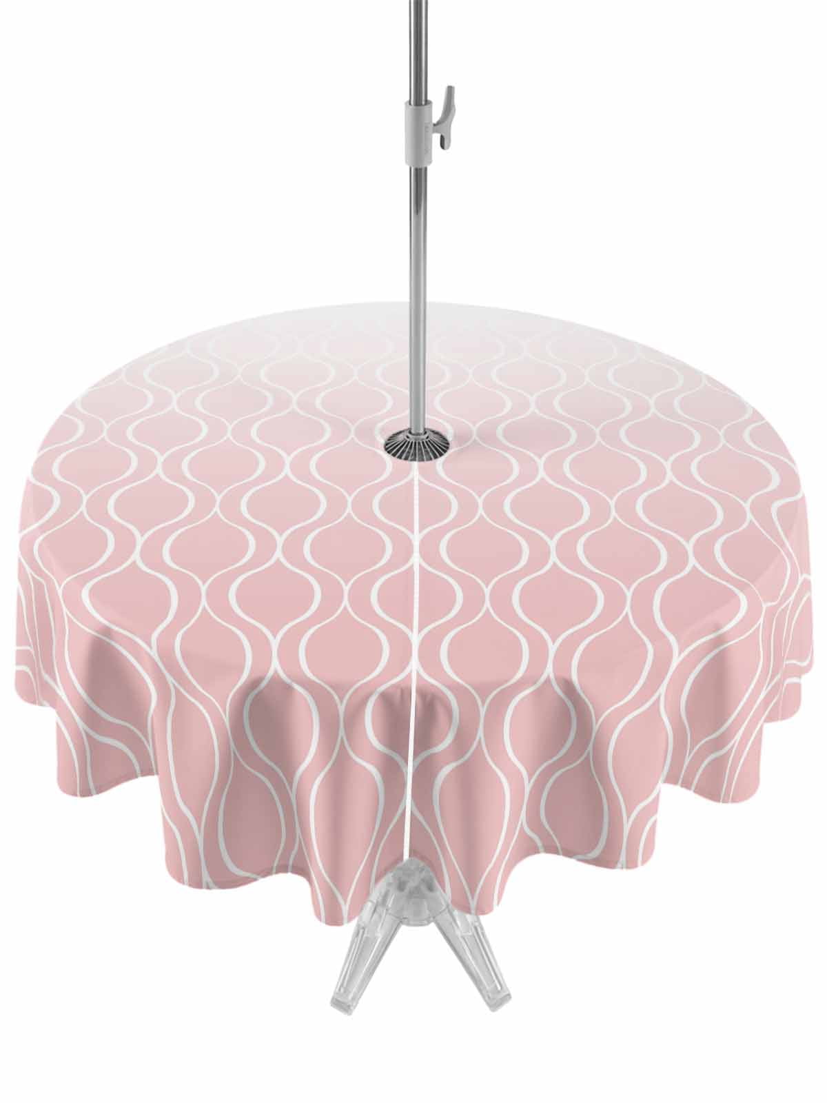 Abstract Art Round Outdoor Tablecloth with Umbrella Hole Classic Pink ...
