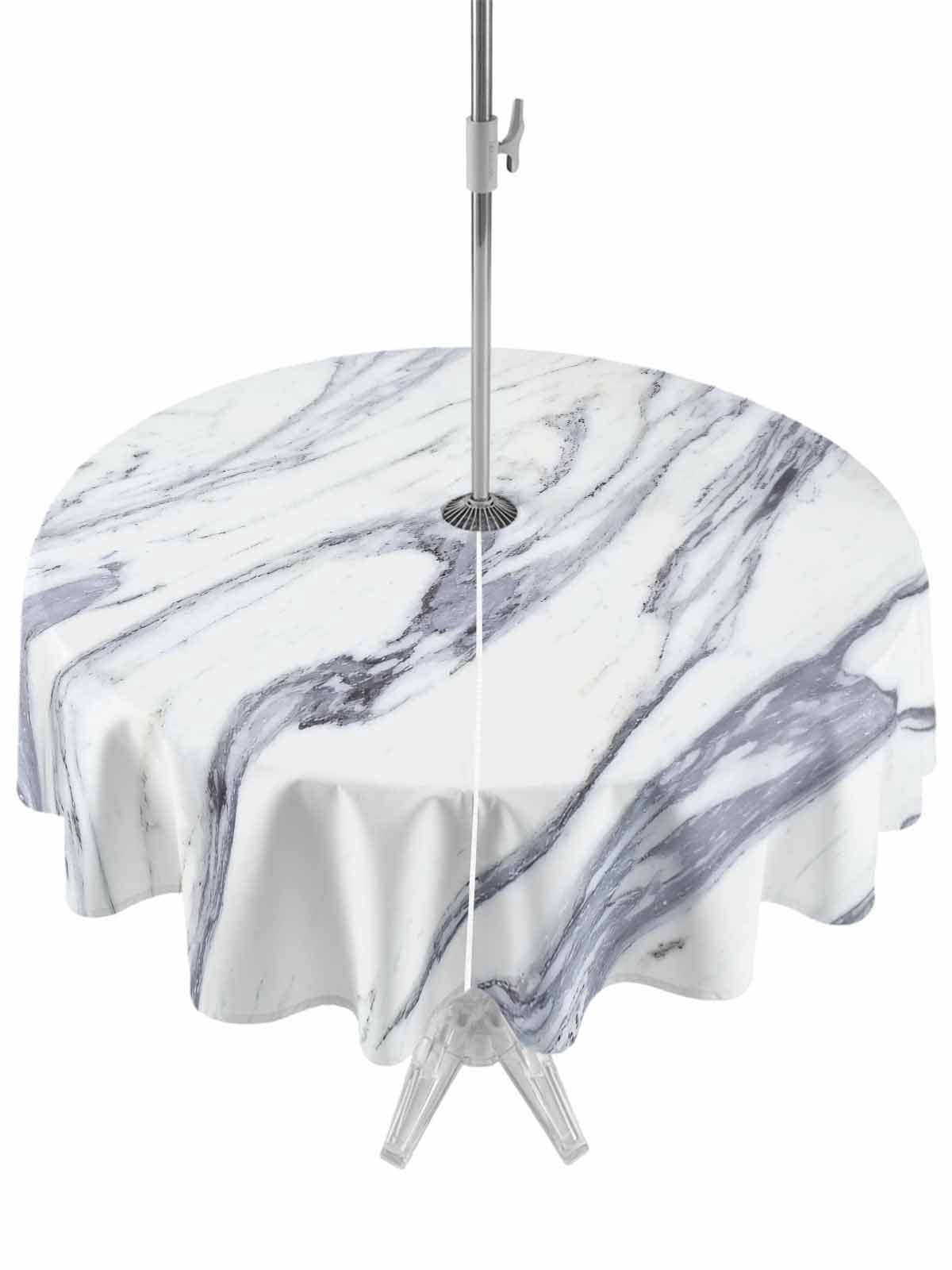Abstract Art Round Outdoor Tablecloth with Umbrella Hole White Gray ...