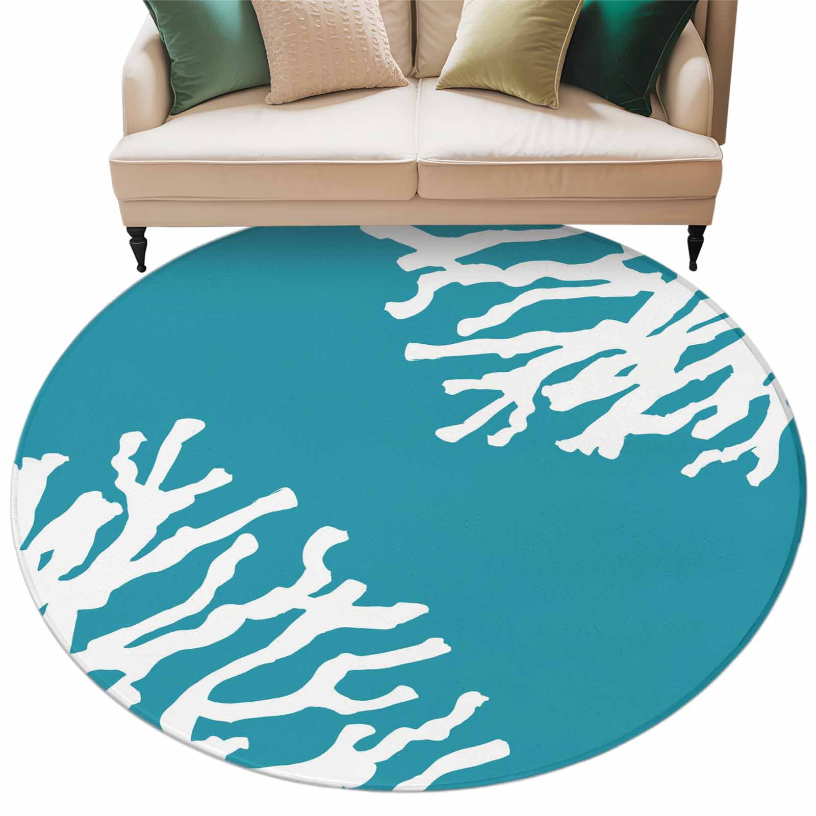 Abstract Art Round Rug 6Ft Coral Blue Background Modern Simple Ocean ...