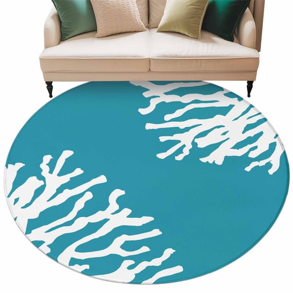 Abstract Art Round Rug 6Ft Coral Blue Background Modern Simple Ocean ...