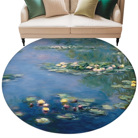 Abstract Art Round Rug 8ft Washable Circle Rugs Non Slip Farmhouse ...
