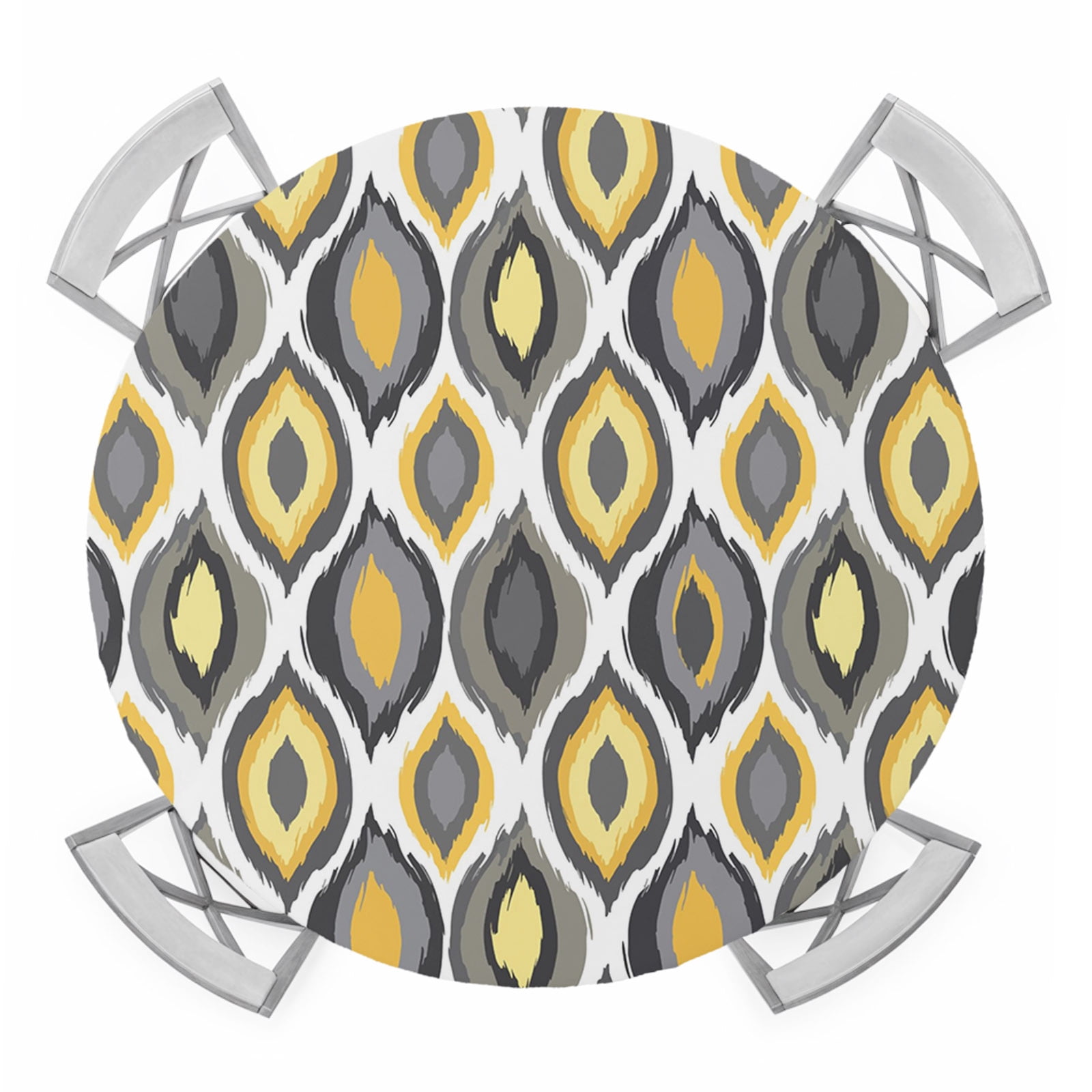 Abstract Art Round Table Cover, Modern Diamond Patterns Yellow Grey ...