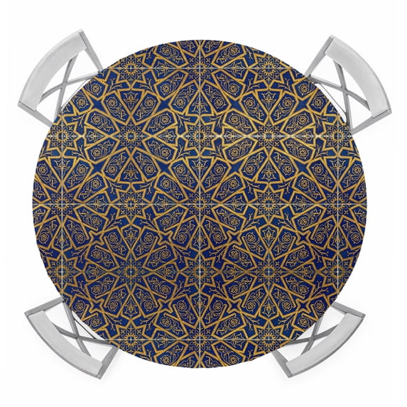 Abstract Art Round Table Cover, Retro Golden Geometric Texture Ornate ...