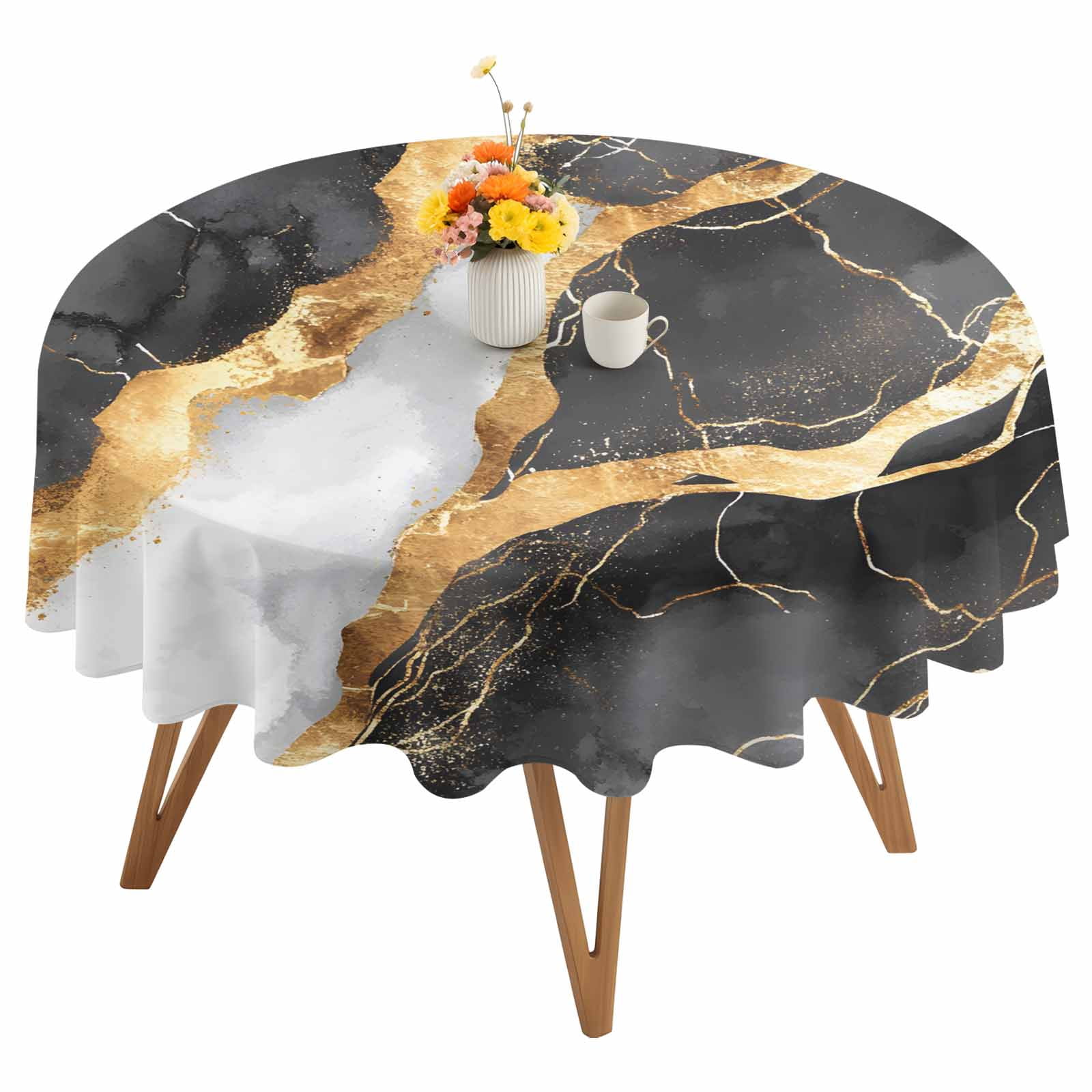 Abstract Art Round Tablecloth 54 inches Black Blue Water Ripple ...