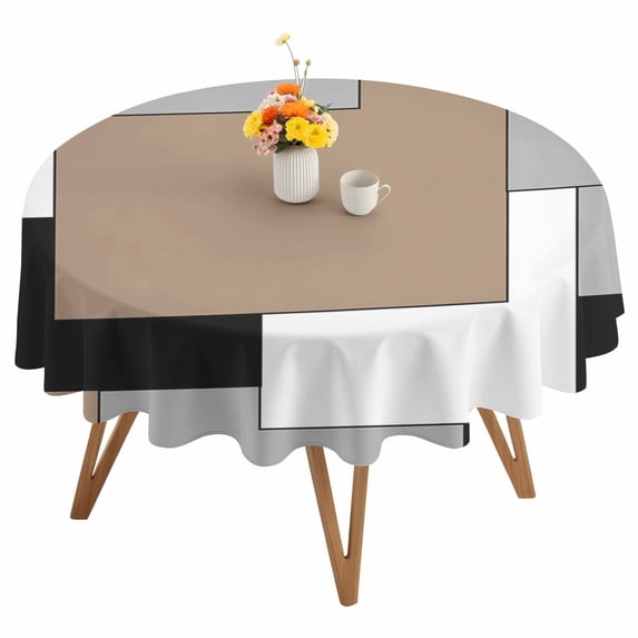 Abstract Art Round Tablecloth 54 inches Brown Black Gray Splice ...