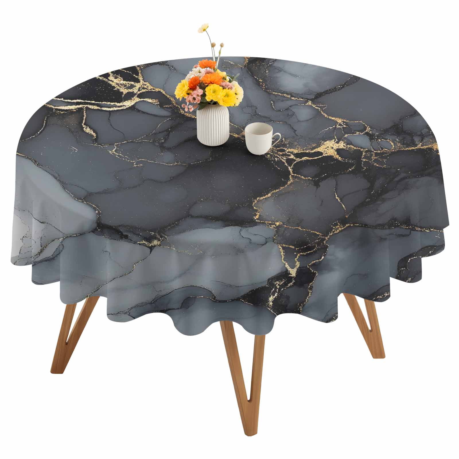 Abstract Art Round Tablecloth 54 inches Gold Grey Gradient Marble ...
