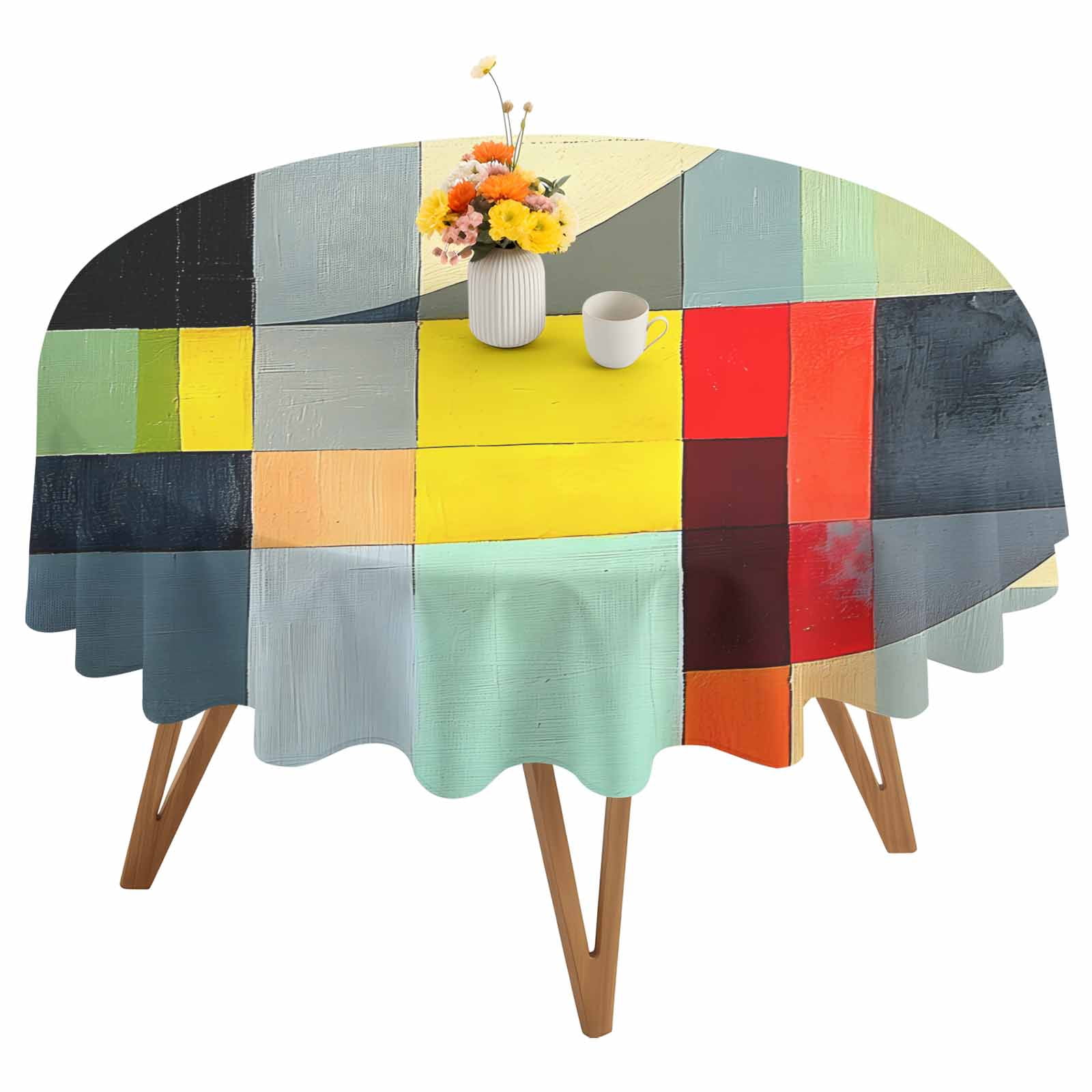 Abstract Art Round Tablecloth 54 inches Simple Color Block Collage Art ...