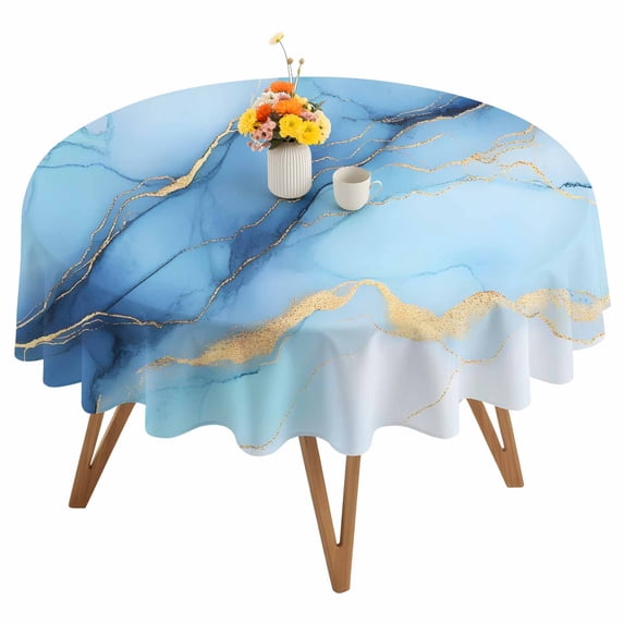 Abstract Art Round Tablecloth 60 inches Teal Gold Gradient Marble ...