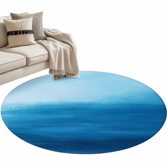 Abstract Art Round Area Rug 4 ft Ocean Waves Sky Blue Gradient Sea ...