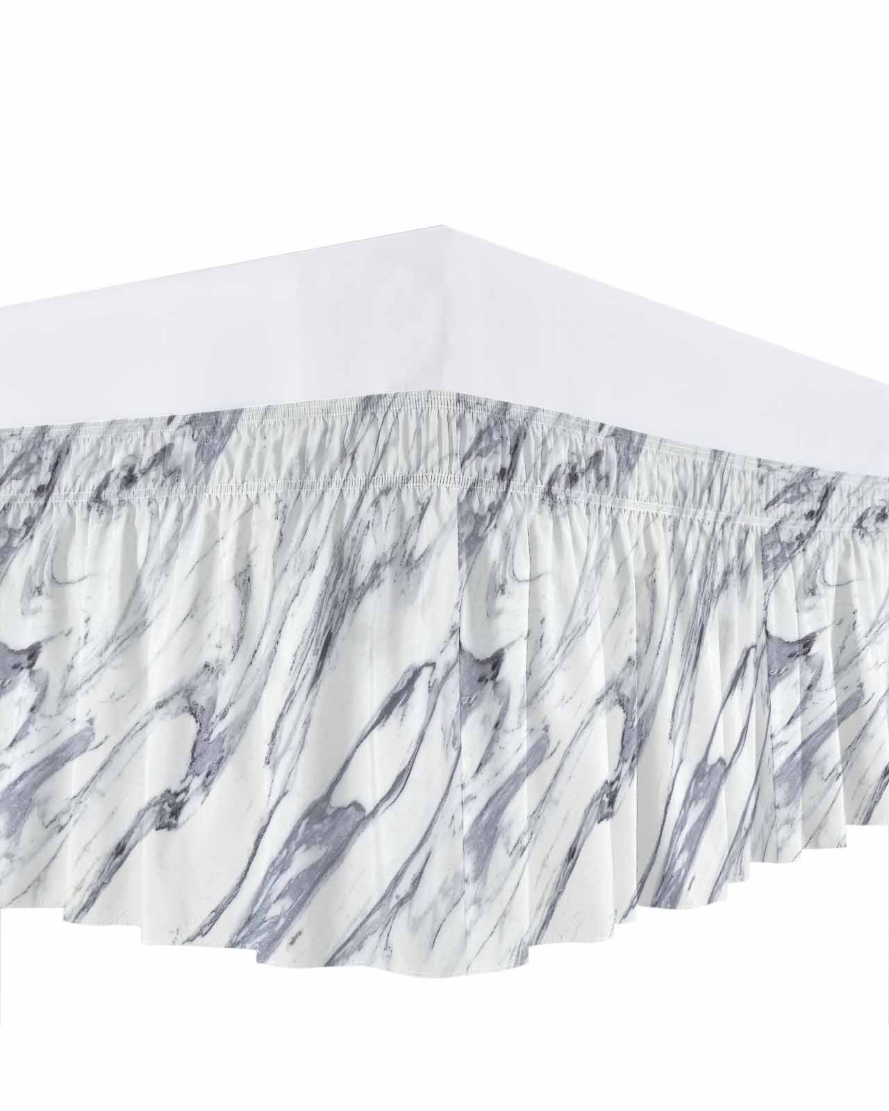 Abstract Art Ruffle Bed Skirt King Size White Gray Marble Texture ...