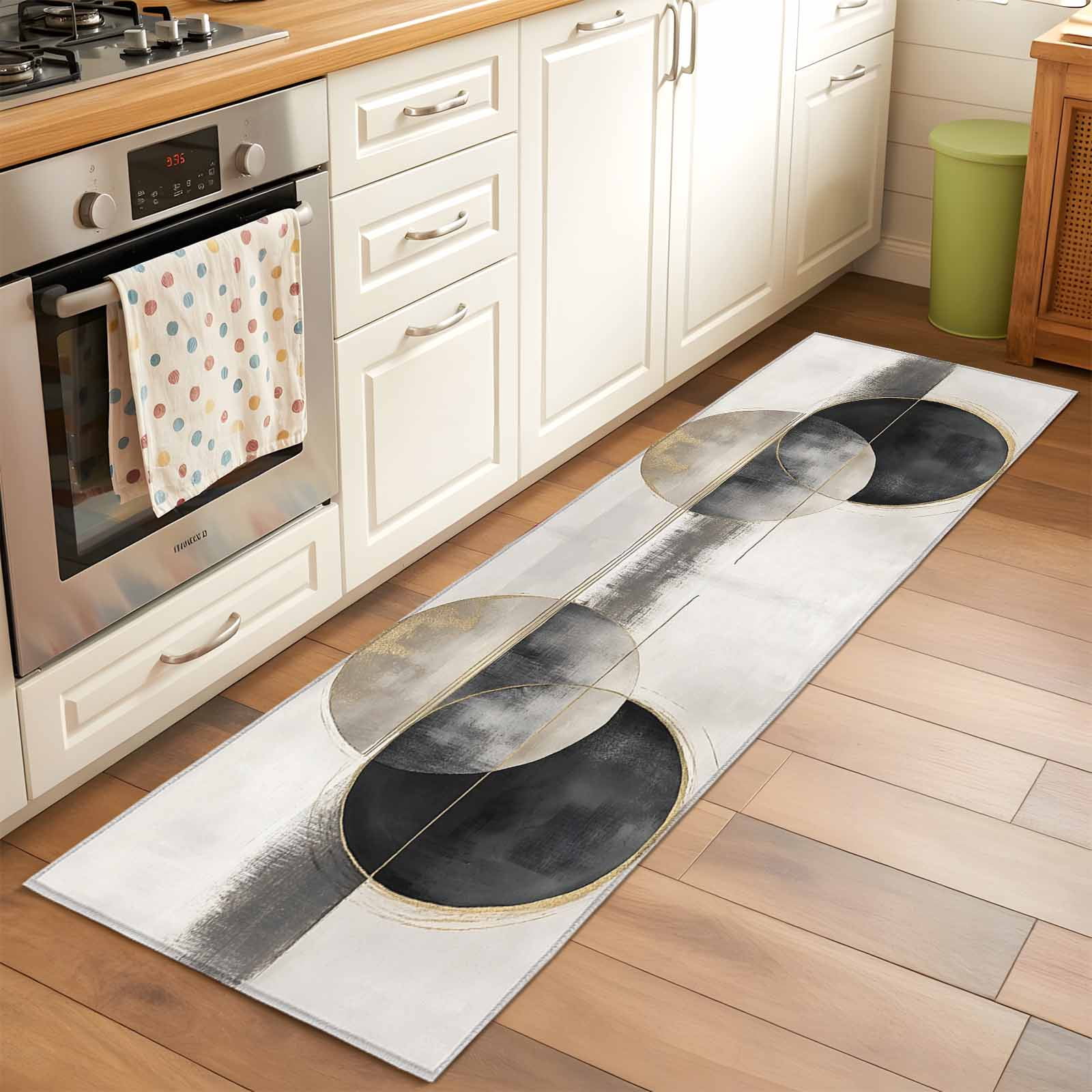 Abstract Art Runner Rugs 2x6 ft Mottled Geometric Moon Black Gold ...