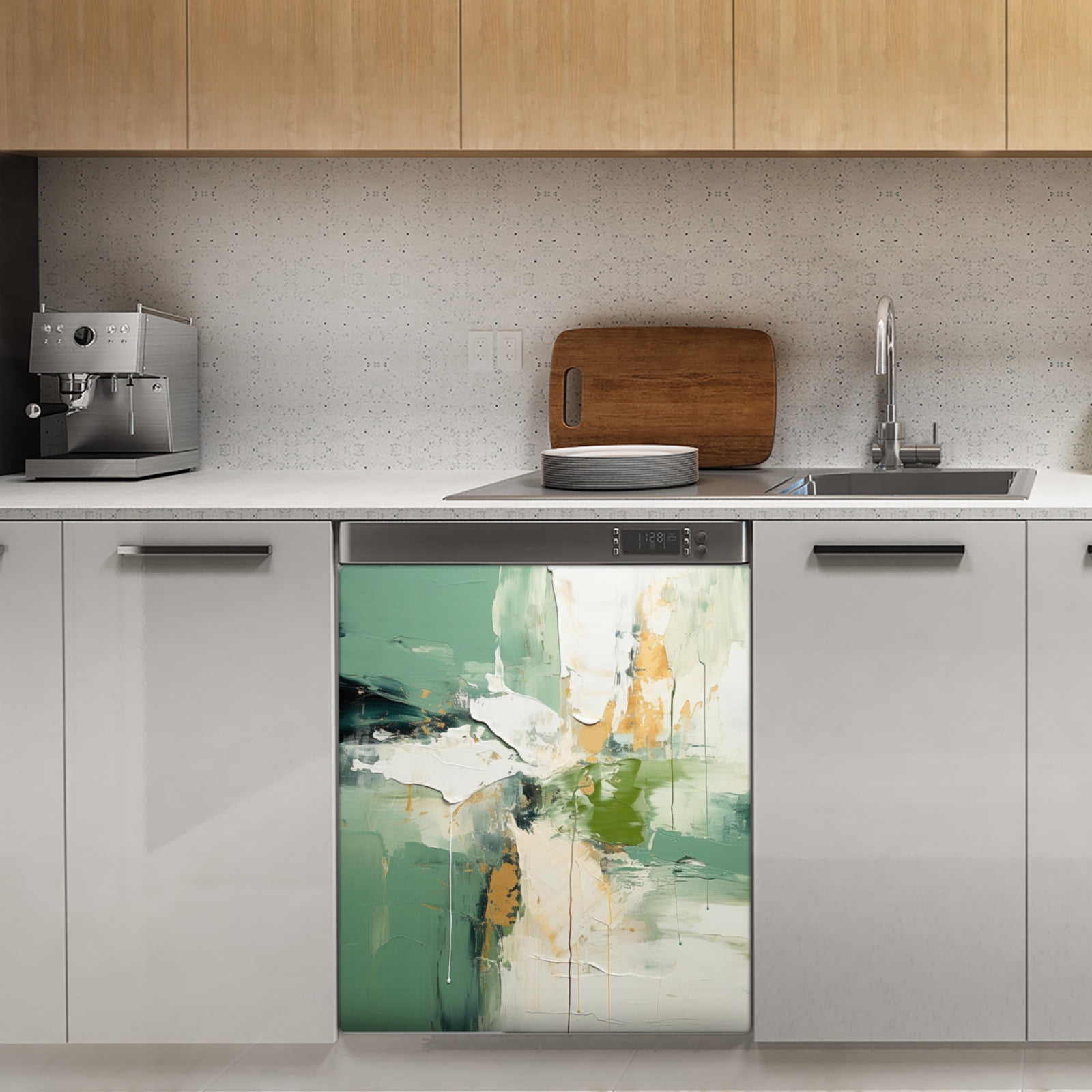 Abstract Art Sage Green Dishwasher Magnet Cover Decorative Sticker for ...