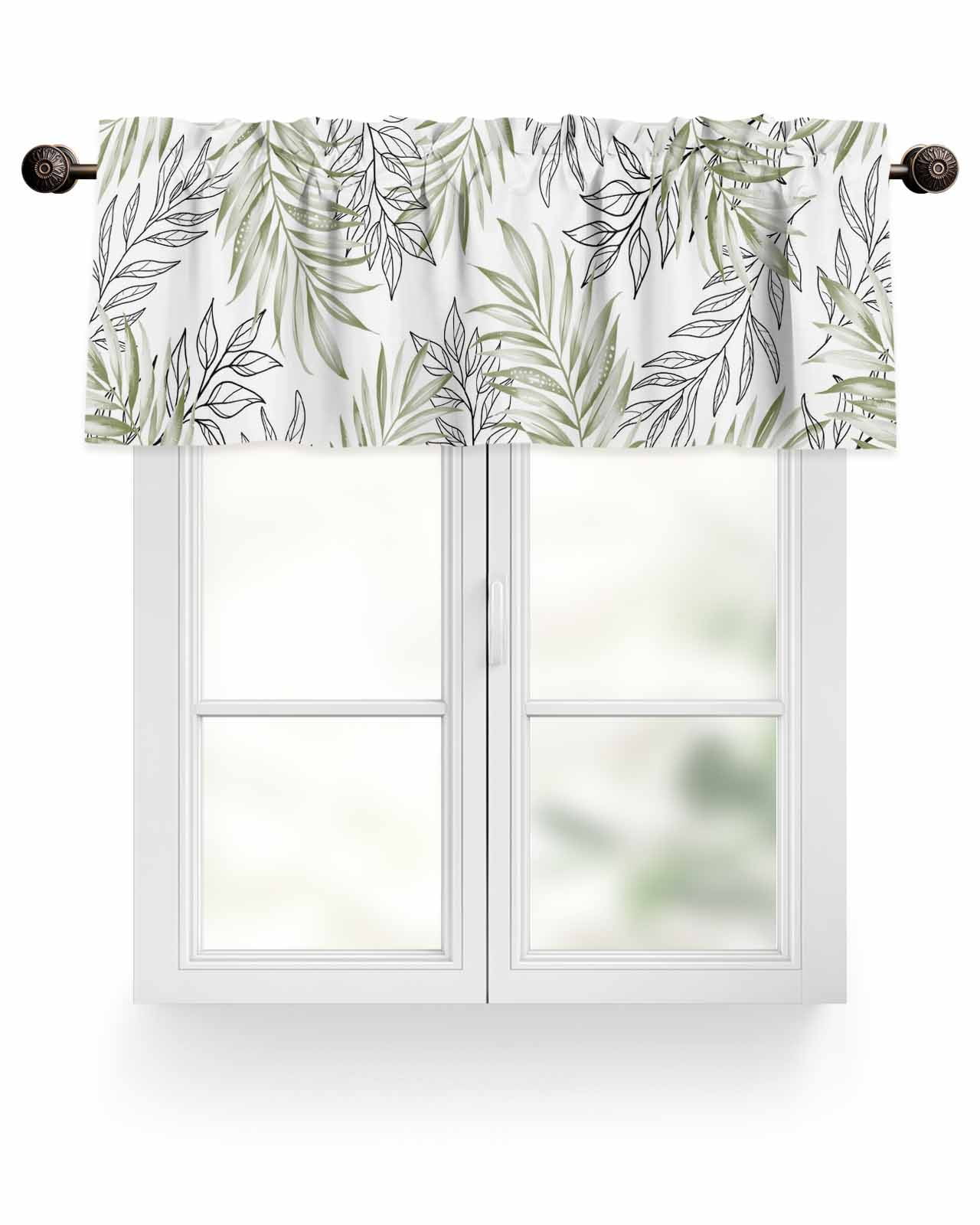 Abstract Art Sage Green Leaves Kitchen Valances for Windows 56"Wx16"L ...