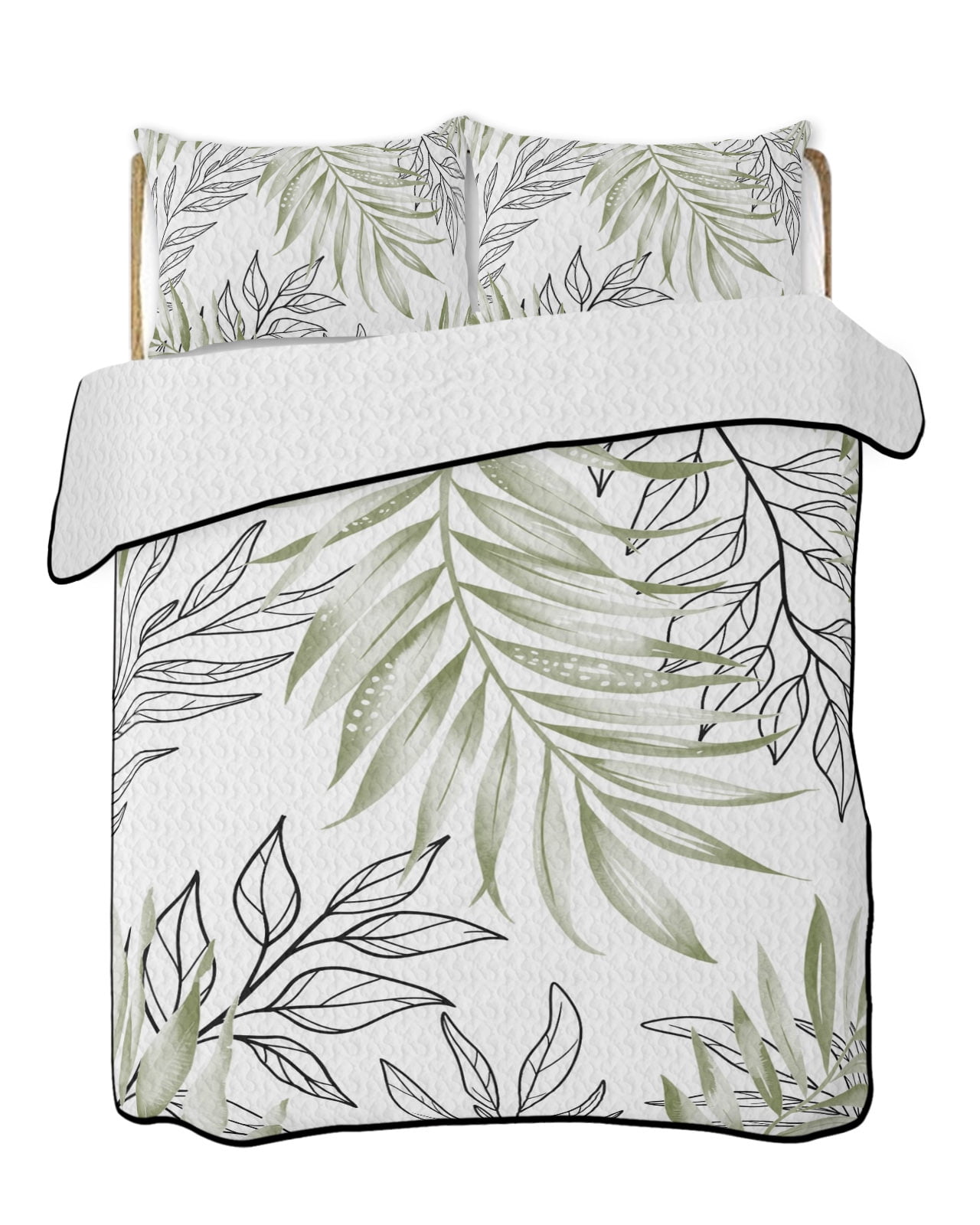 Abstract Art Sage Green Leaves Quilts Bedding Set Twin Size Watercolor ...