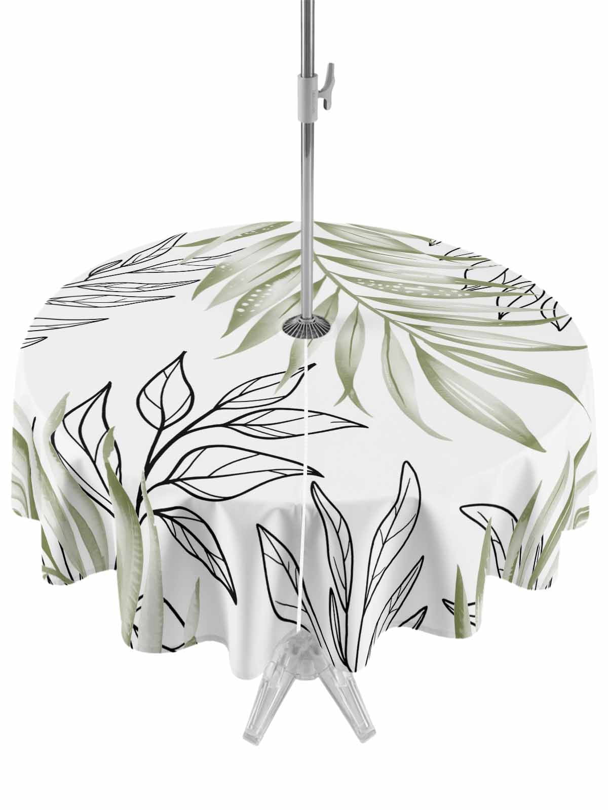 Abstract Art Sage Green Leaves Round Outdoor Tablecloth with Umbrella ...