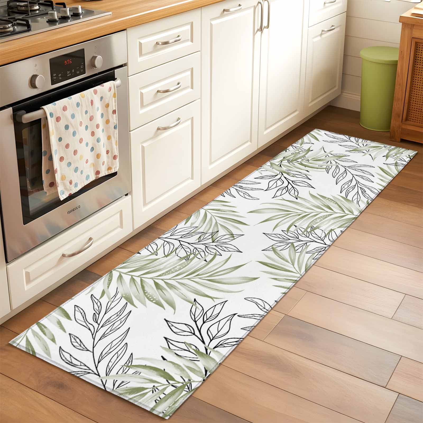 Abstract Art Sage Green Leaves Runner Rugs 2x6 ft Watercolor Leaf ...