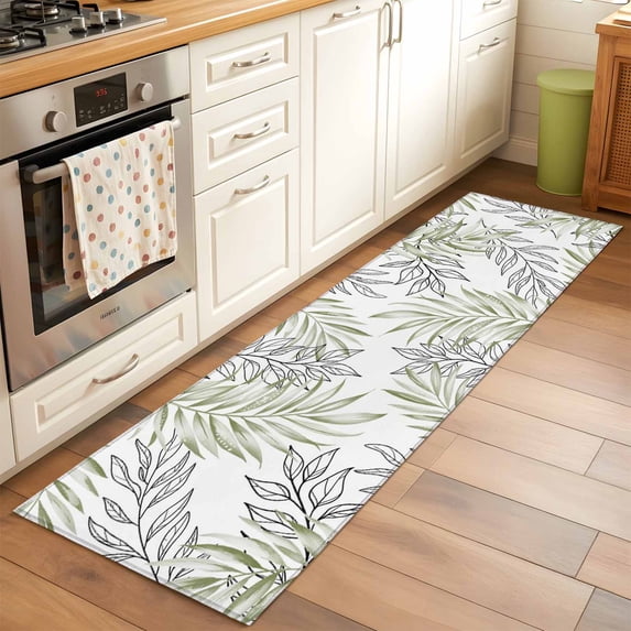 Abstract Art Sage Green Leaves Runner Rugs 2x6 ft Watercolor Leaf ...