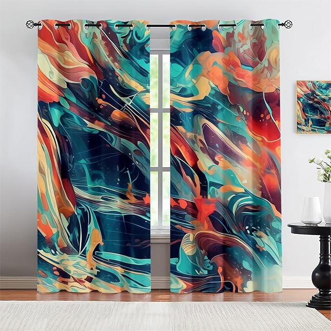 Abstract Art Science Fiction Colorful Printed Curtains, Soft Curtain ...
