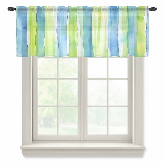 Abstract Art Semi Sheer Valance Curtains Blue Green Line Stripes ...