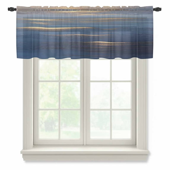 Abstract Art Semi Sheer Valance Curtains Modern Gold Blue Oil Painting ...