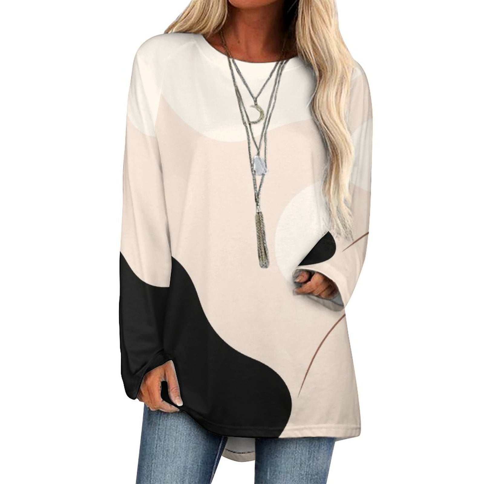 Abstract Art Shapes 3D Print Women Long Sleeve T Shirt Oversized ...