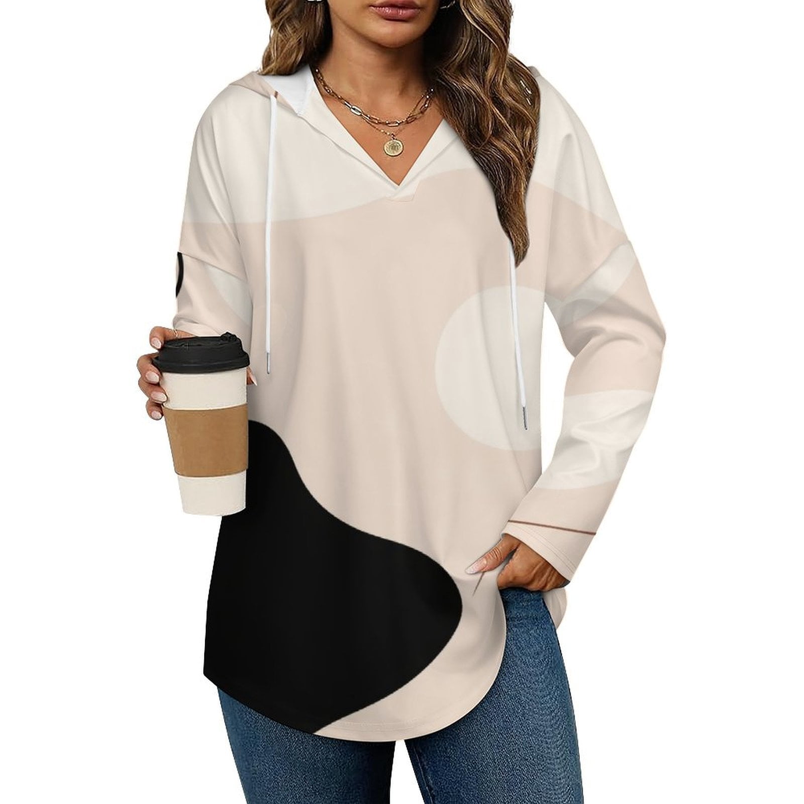 Abstract Art Shapes Women's V-neck Casual Sports Hooded Sweatshirt ...