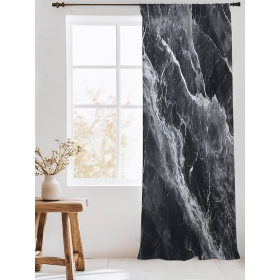 Abstract Art Sheer Curtains 108 Inch Long 1 Panel Dark Gray Marble ...