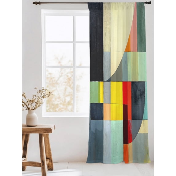 Abstract Art Sheer Curtains 108 Inch Long 1 Panel Simple Color Block ...