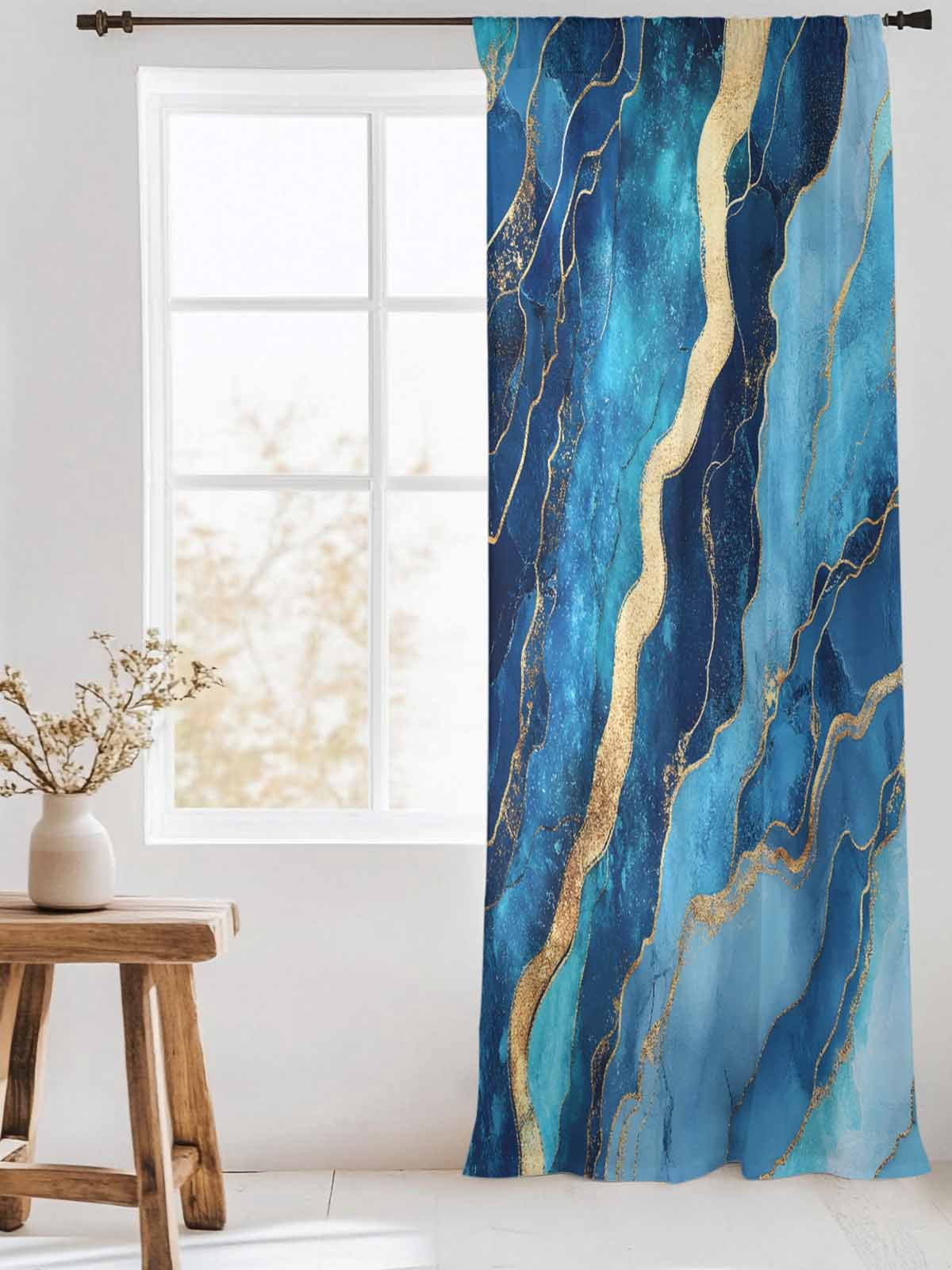 Abstract Art Sheer Curtains 108 Inch Long 1 Panel Water Ripple Blue ...
