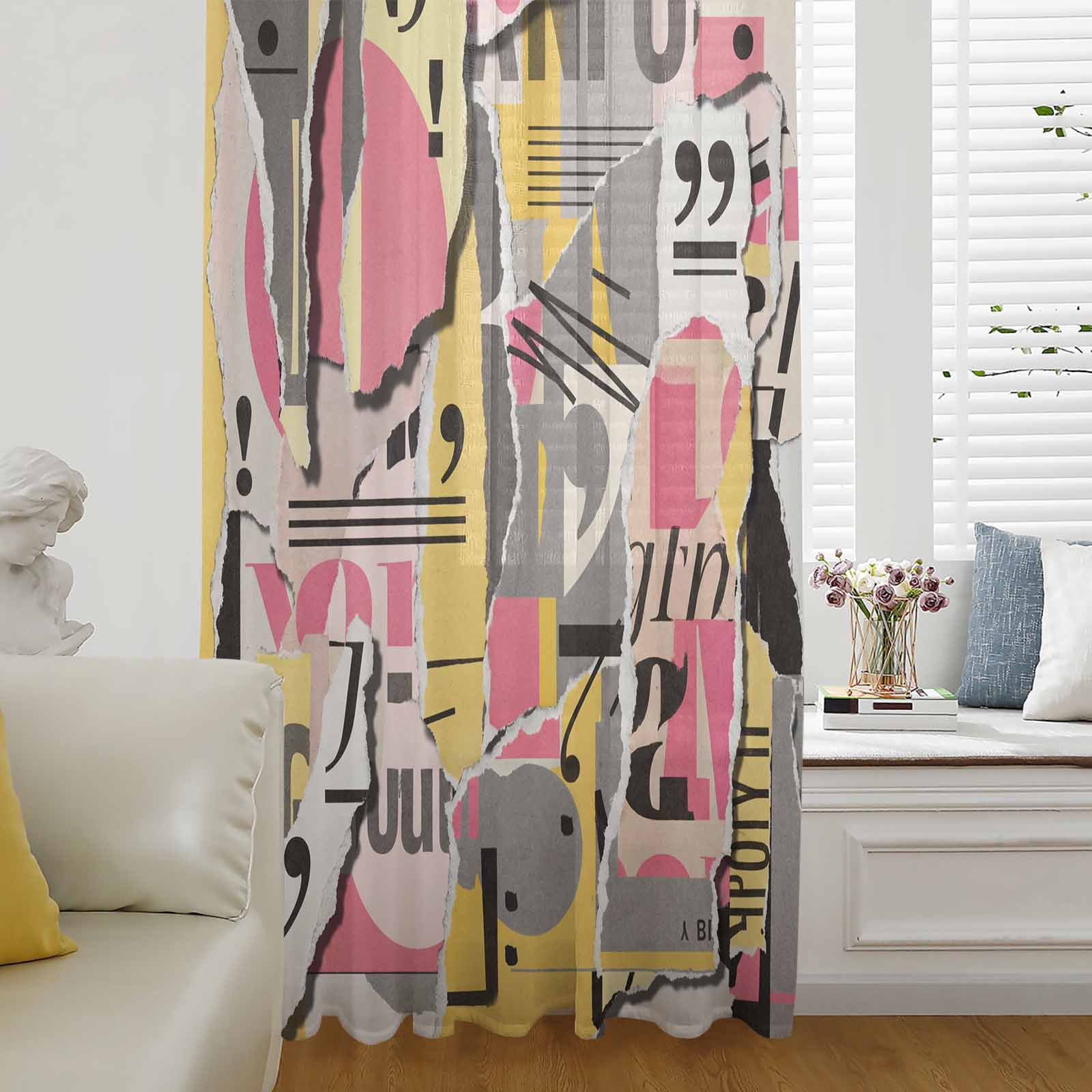 Abstract Art Sheer Curtains 108 Inches Long for Living Room/Bedroom ...