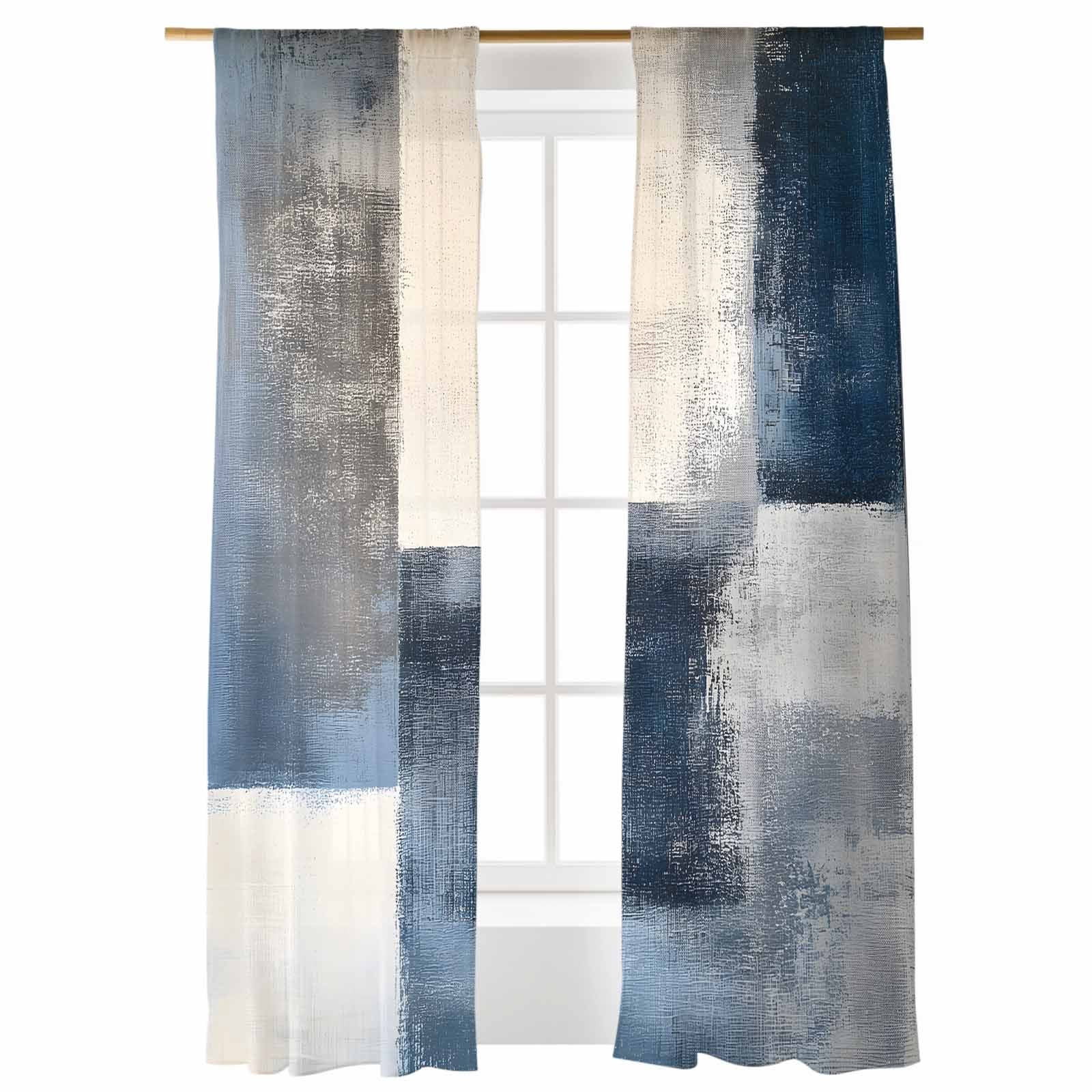 Abstract Art Sheer Curtains 108 inches Long 2 Panels Set Blue Gary ...