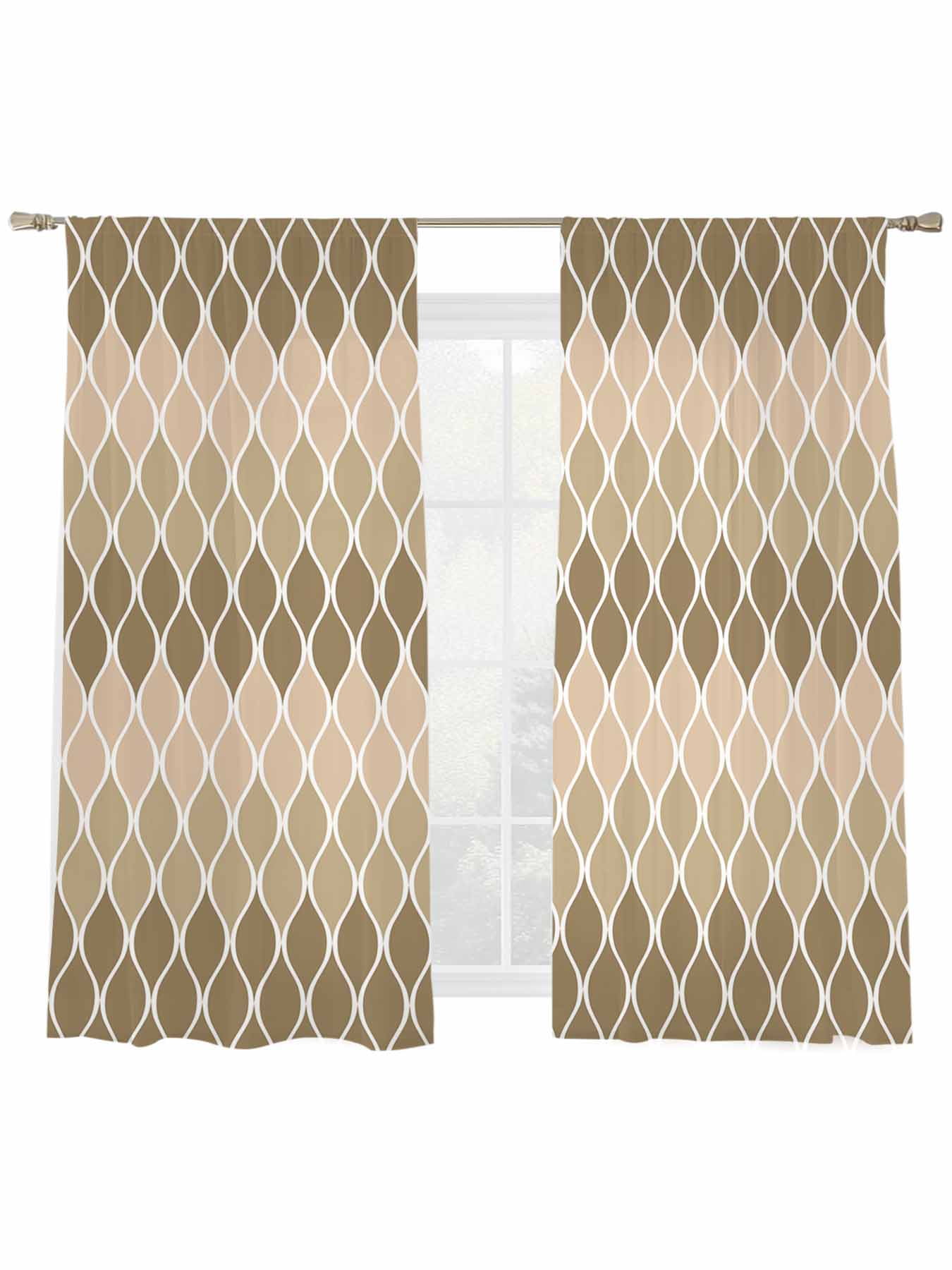 Abstract Art Sheer Curtains 2 Panels Set Brown Khaki Ombre Geometric ...