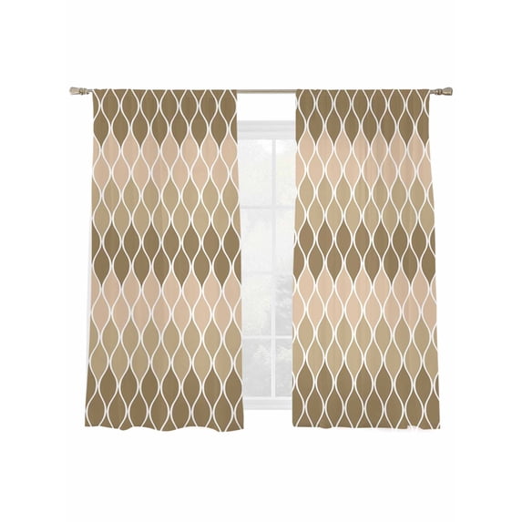 Abstract Art Sheer Curtains 2 Panels Set Brown Khaki Ombre Geometric ...