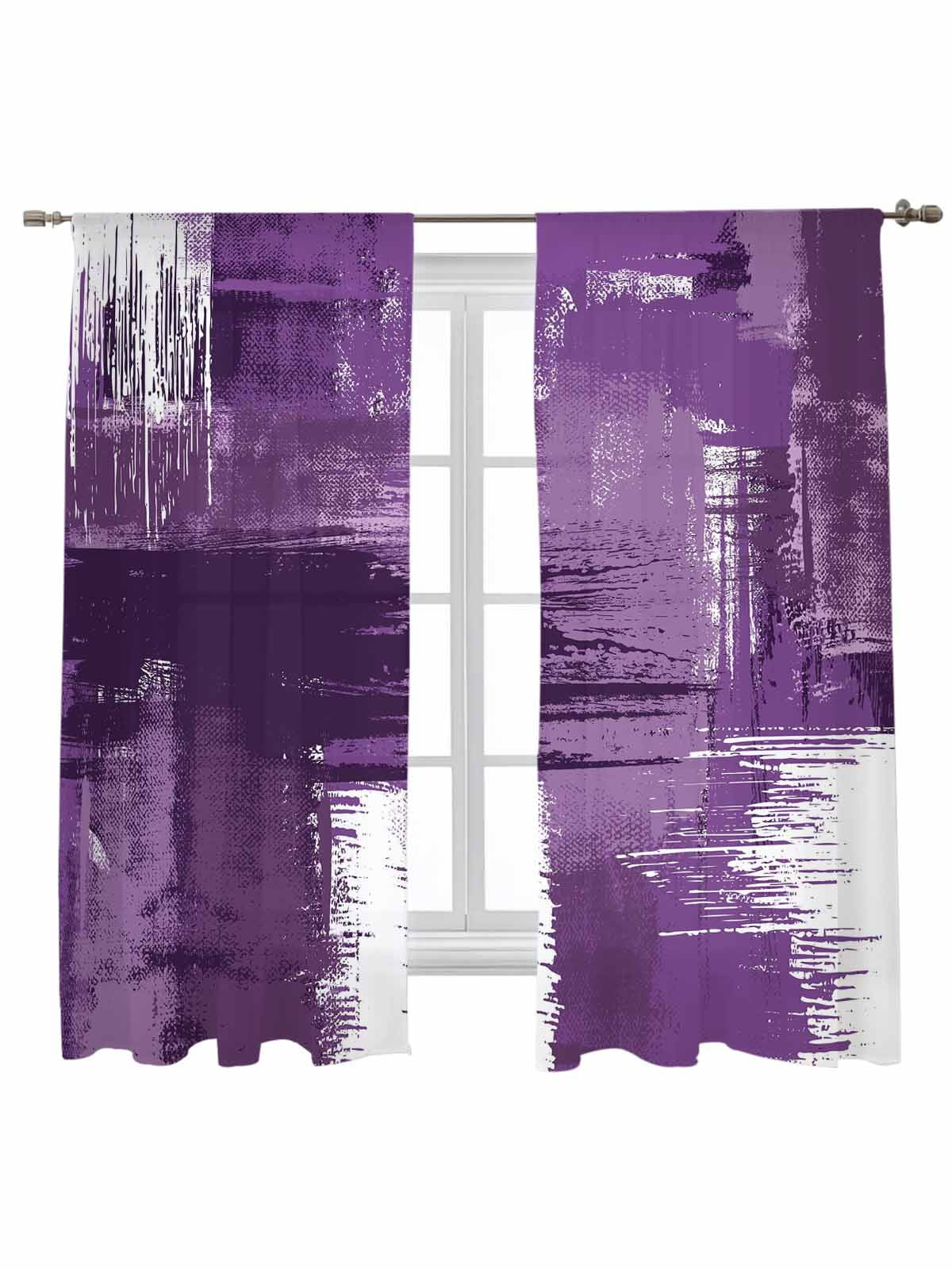 Abstract Art Sheer Curtains 2 Panels Set Purple White Mottled Color ...