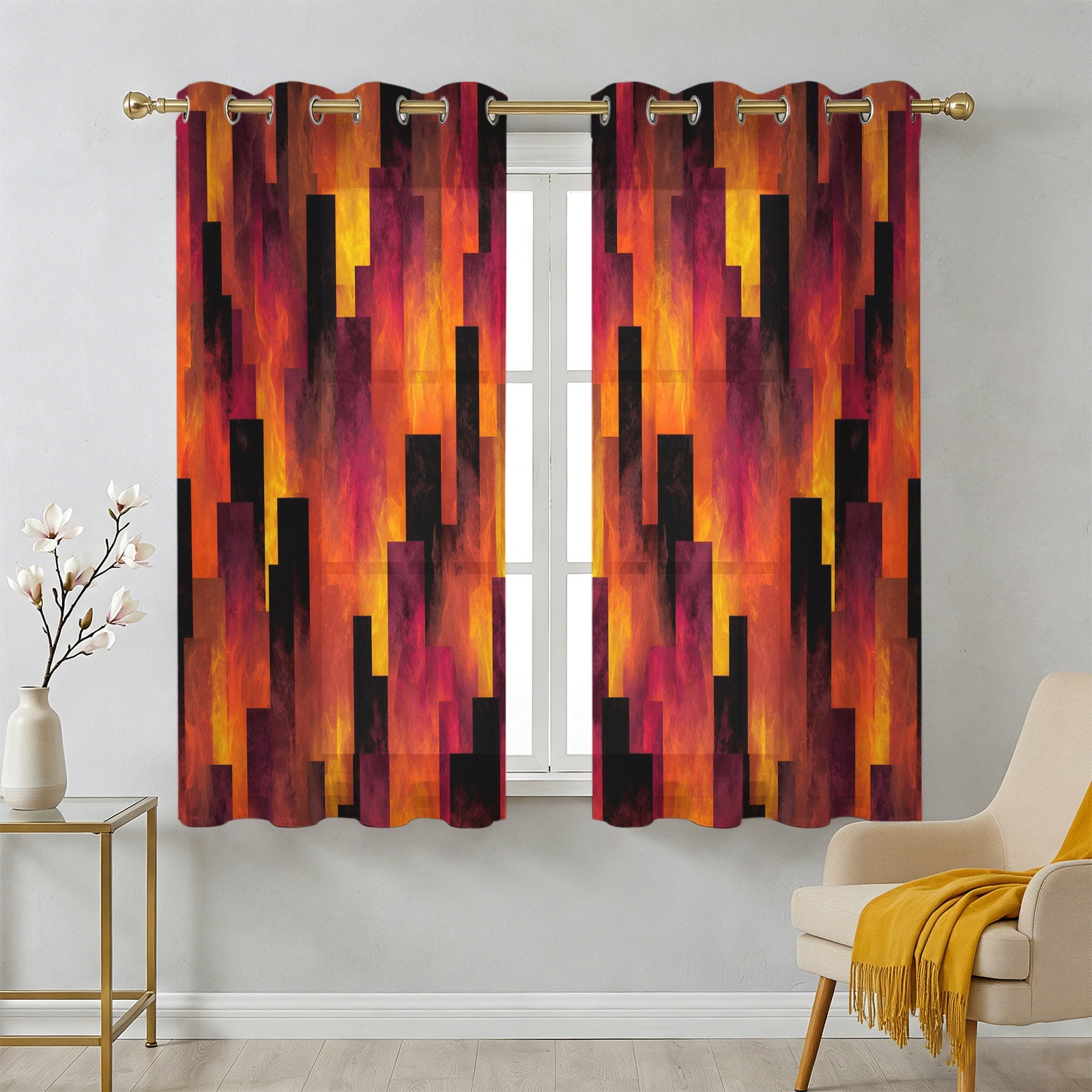 Abstract Art Sheer Curtains 39 Inch Long 2 Panels, Red Black Gradient ...