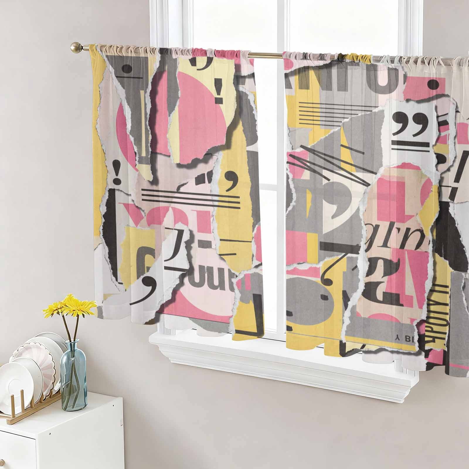 Abstract Art Sheer Curtains 45 Inch Length 2 Panels Set Window ...