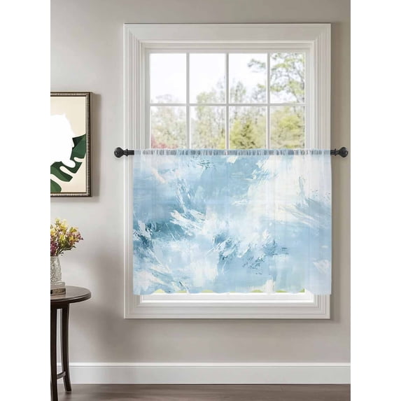 Abstract Art Sheer Curtains 45 Inch Long 1 Panel Light Blue White ...