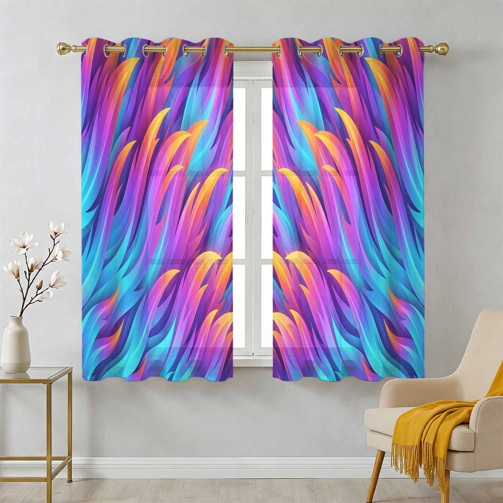 Abstract Art Sheer Curtains 45 Inch Long 2 Panels, Blue Purple Yellow ...